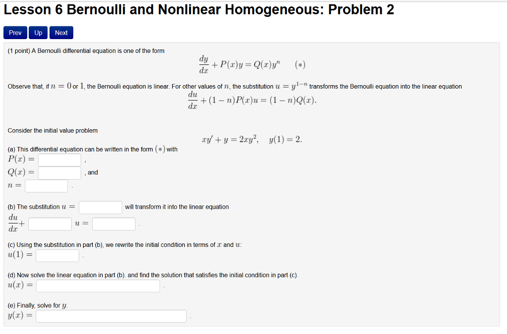 Solved Lesson 6 Bernoulli and Nonlinear Homogeneous: Problem | Chegg.com