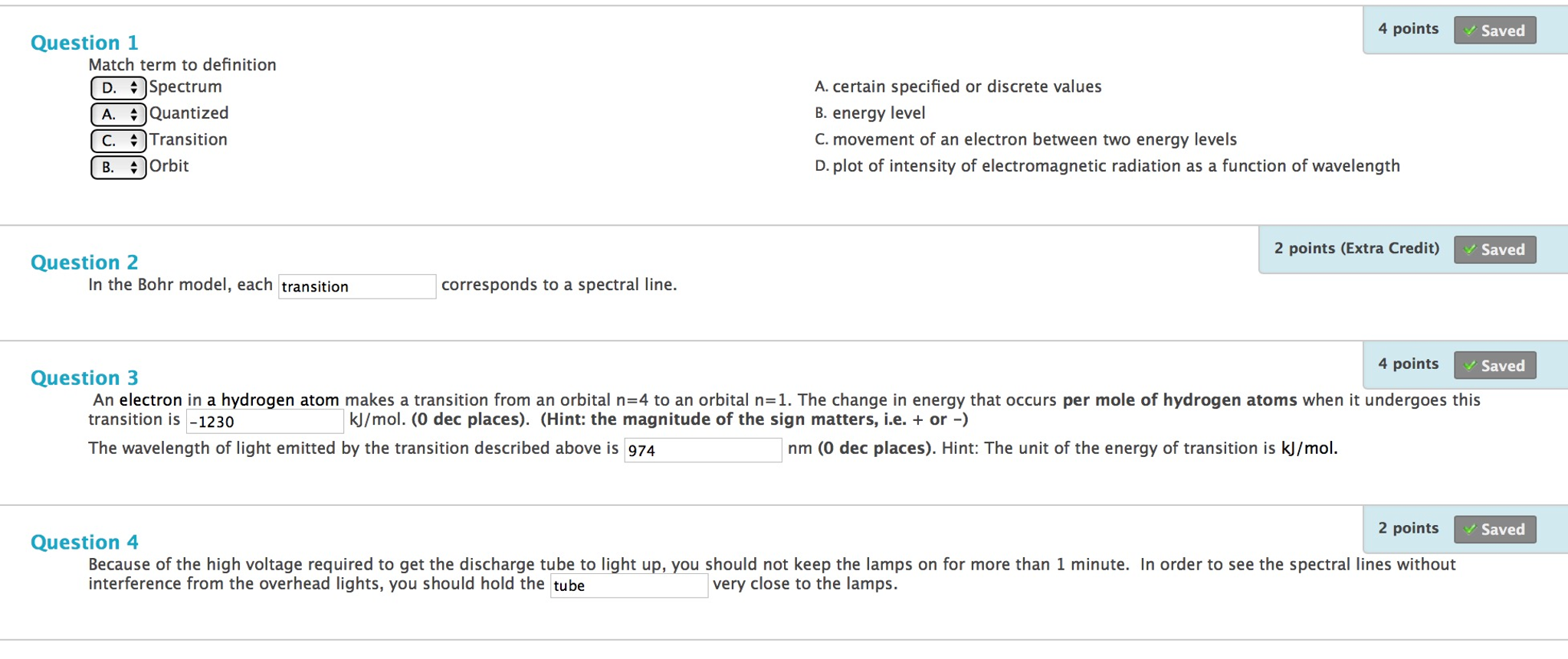 Solved An Electron In A Hydrogen Atom Makes A Transition