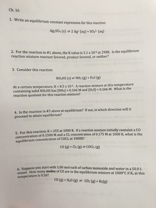 Solved Write an equilibrium constant expression for this | Chegg.com