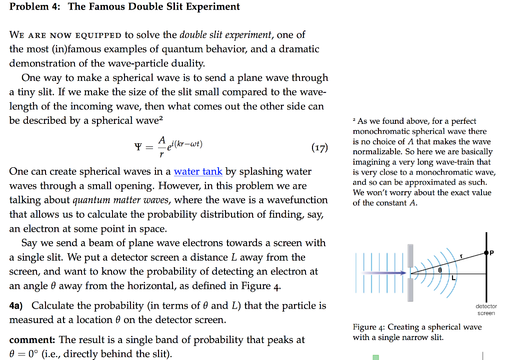 Problem 4: The Famous Double Slit Experiment WE ARE | Chegg.com