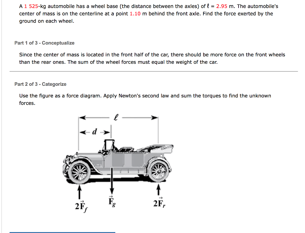 Solved A 1 525 kg automobile has a wheel base (the distance | Chegg.com