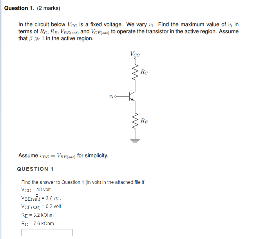 Solved Question 1. (2 marks) In the circuit below Vco is a | Chegg.com