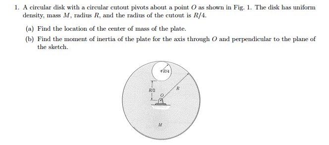 1. A circular disk with a circular cutout pivots | Chegg.com
