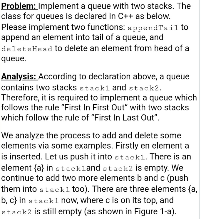 Solved Problem:Implement a queue with two stacks. The class | Chegg.com