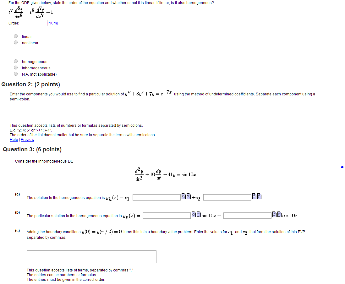 Solved For the ODE given below, state the order of the | Chegg.com