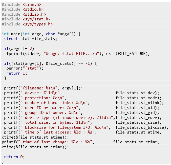 Modify the code below to print the inode of the file | Chegg.com