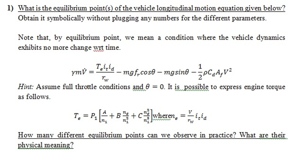 What is the equilibrium point(s) of the vehicle | Chegg.com
