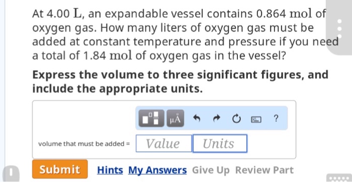 Solved At 4.00 L, an expandable vessel contains 0.864 mol of | Chegg.com