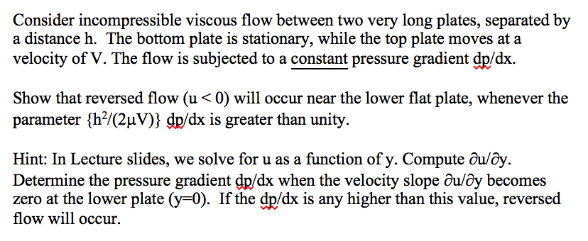 Solved Consider incompressible viscous flow between two very | Chegg.com