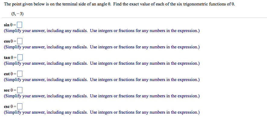 Solved The point given below is on the terminal side of an | Chegg.com