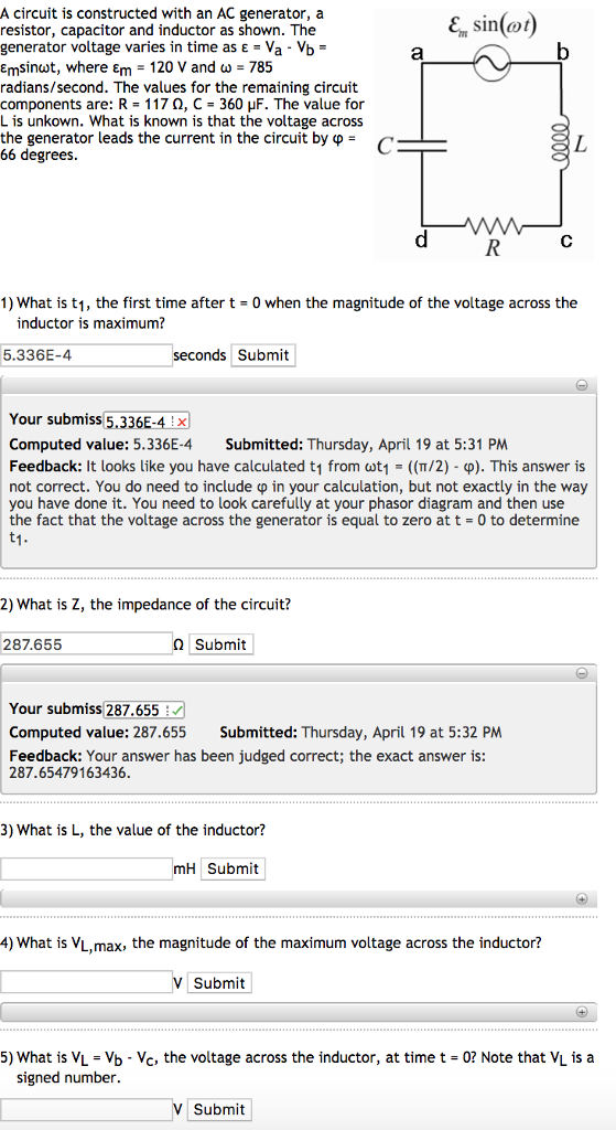 Solved A circuit is constructed with an AC generator, a | Chegg.com