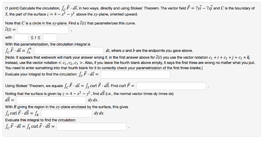 Solved (1 point) Calculate the circulation, le F·ds, in two | Chegg.com