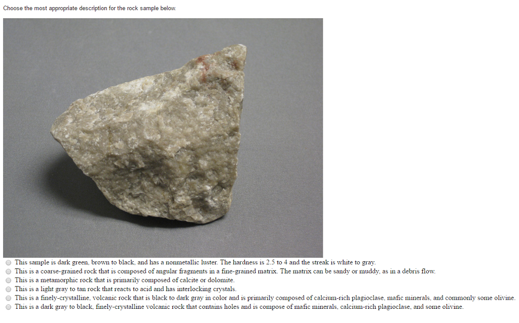 Solved Choose the most appropriate description for the rock | Chegg.com