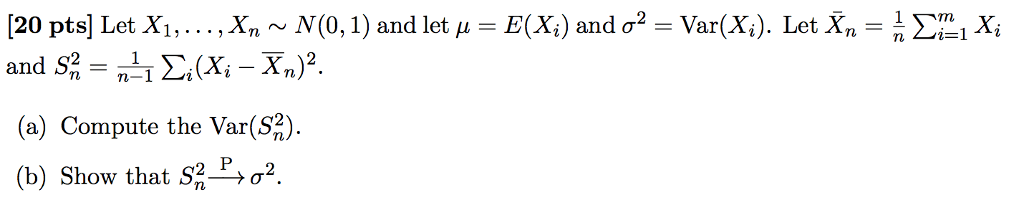 Solved [20 pts] Let X1, . . . , Xn ~ N(0, 1) and let μ = | Chegg.com
