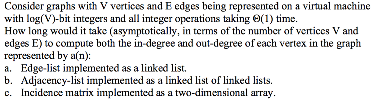 Solved Consider graphs with V vertices and E edges being | Chegg.com