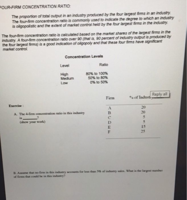 Solved (FOUR-FIRM CONCENTRATION RATIO:) The proportion of | Chegg.com
