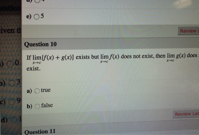 Solved If lim_x right arrow c [f(x) + g(x)] exists but lim_x | Chegg.com