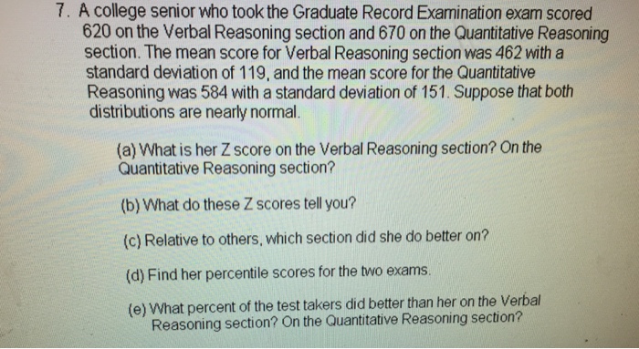 Solved A college senior who took the Graduate Record | Chegg.com