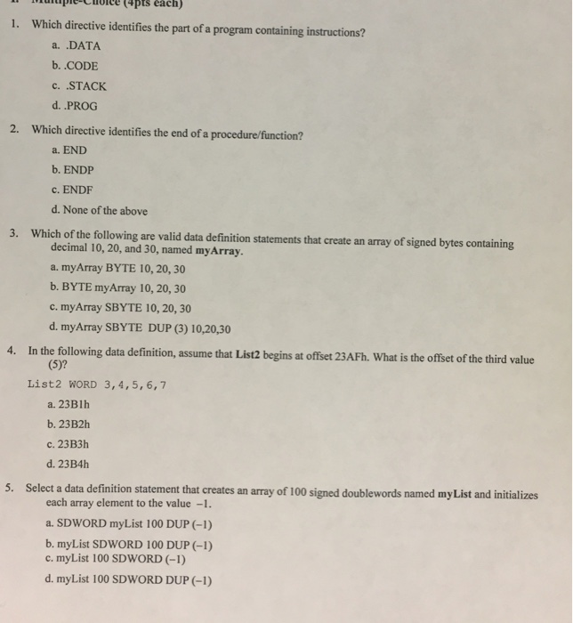 Solved Which directive identifies the part of a program | Chegg.com