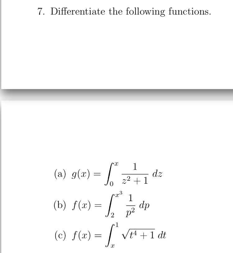 Solved Differentiate the following functions (a) g(x) = | Chegg.com
