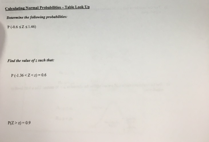 Solved Calculating Determine the following probabilities: P | Chegg.com