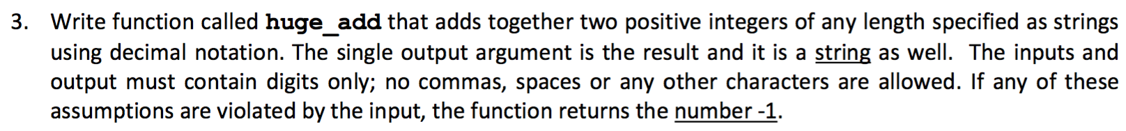Solved 3. Write function called huge add that adds together | Chegg.com