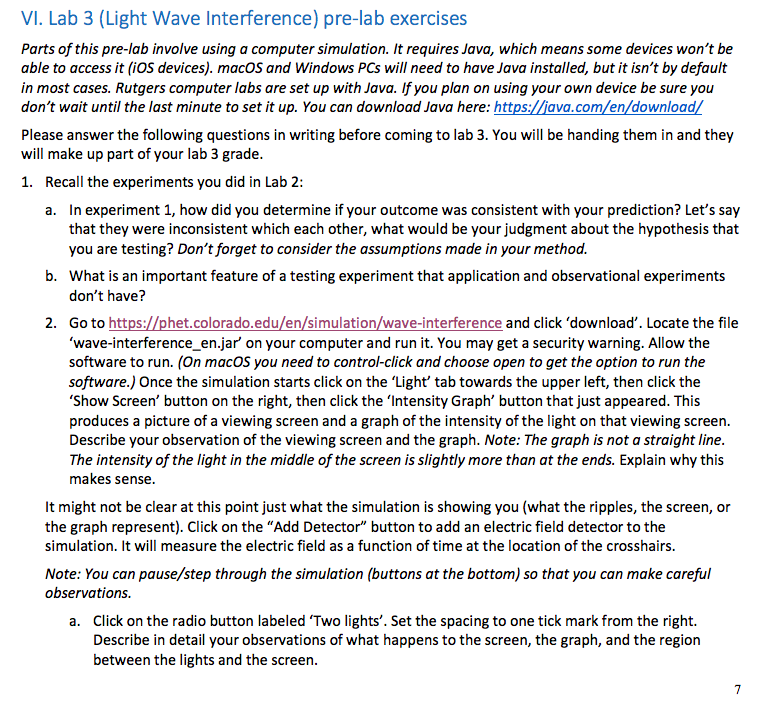 VI. Lab 3 (Light Wave Interference) pre-lab exercises | Chegg.com