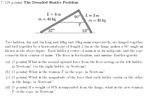Solved The Dreaded Statics Problem Two ladders. 4m and 3m | Chegg.com
