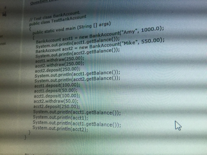 Solved given the above bankaccount class, what is the output | Chegg.com