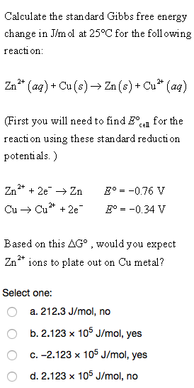 Solved Calculate the stan dard Gibbs free energy change in | Chegg.com