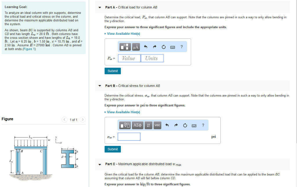 Solved Learning Goal Part A -Critical load for column AB To | Chegg.com