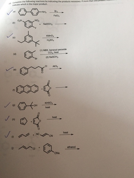 Solved Complete the following reactions by indicating the | Chegg.com