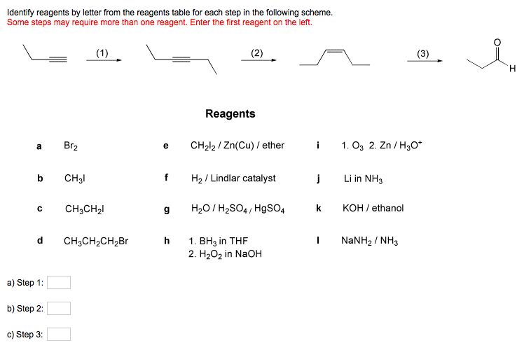 Solved Specify reagents using letters from the table, first | Chegg.com