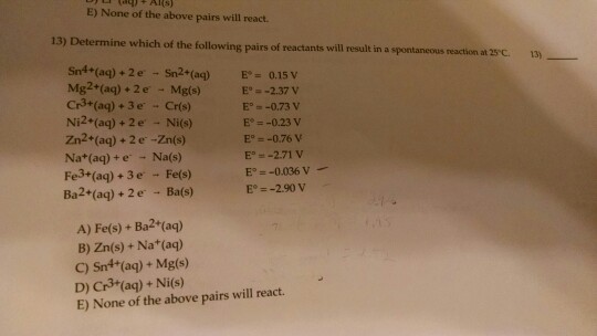 Solved Determine which of the following pairs of reactants | Chegg.com
