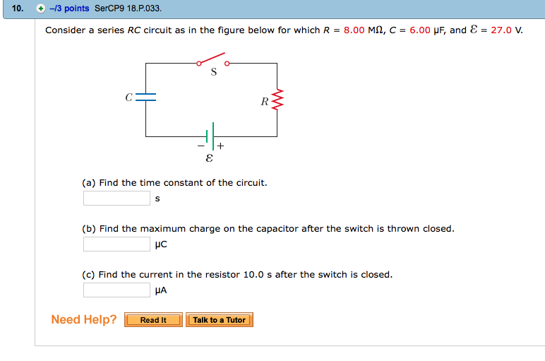 Solved Consider a series RC circuit as in the figure below | Chegg.com