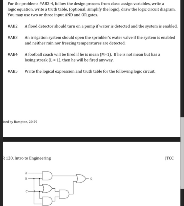 Solved For the problems #AB2-4, follow the design process | Chegg.com