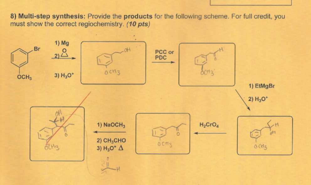 Solved 8) Multi-step synthesis: Provide the products for the | Chegg.com