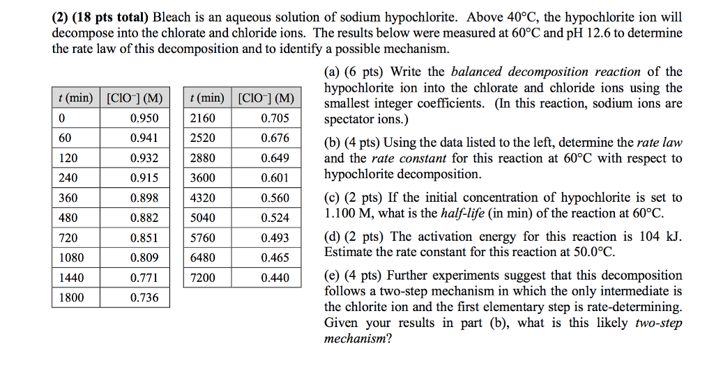 Solved Bleach is an aqueous solution of sodium hypochlorite. | Chegg.com