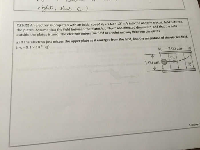 Solved An Electron Is Projected With An Initial Speed V 0