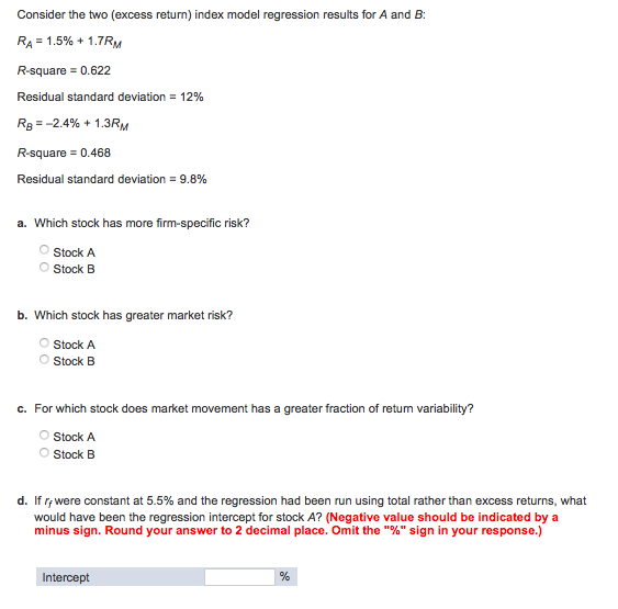 Solved Consider the two (excess return) index model | Chegg.com