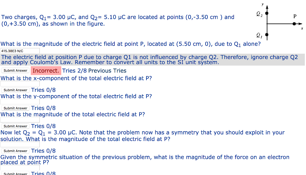 Solved Two charges, Q1- 3.00 HC, and Q2 35.10 uC are located | Chegg.com