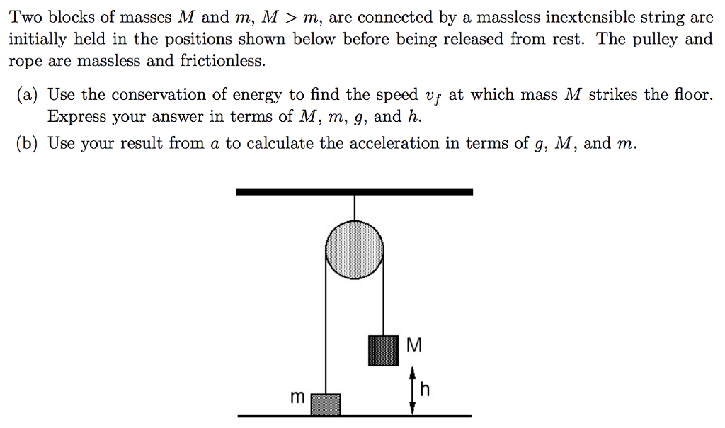 Solved Two blocks of masses M and m, M> m, are connected by | Chegg.com