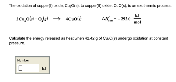 Solved The oxidation of copper(I) oxide, Cu2O(s), to | Chegg.com