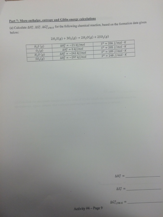 Solved (a) Calculate delta H degree r, delta S degree r, | Chegg.com