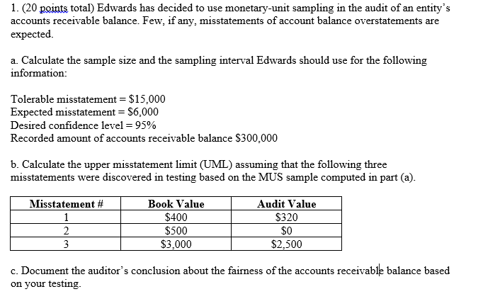 Solved Edwards has decided to use monetary-unit sampling in | Chegg.com