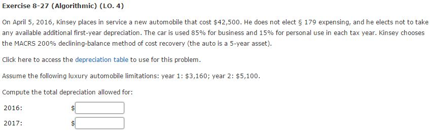 Solved Problem 8-32 (Algorithmic) (Lo. 1, 2) José purchased | Chegg.com Solved Problem 8-32 (Algorithmic) (Lo. 1, 2) José purchased | Chegg.com