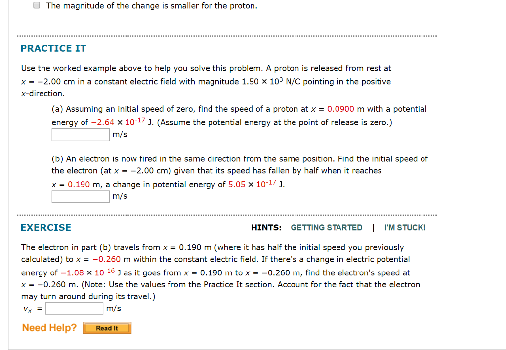 Solved PROBLEM (a) Find the speed of the proton at x 0.0500 | Chegg.com