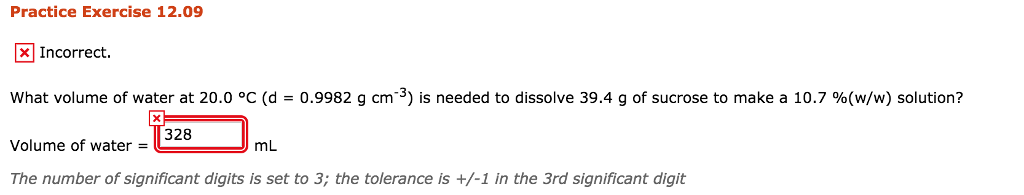 Solved Practice Exercise 12.09 xIncorrect. what volume of | Chegg.com