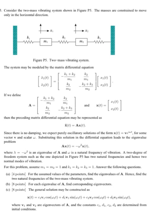 Solved Consider the two-mass vibrating system shown in | Chegg.com