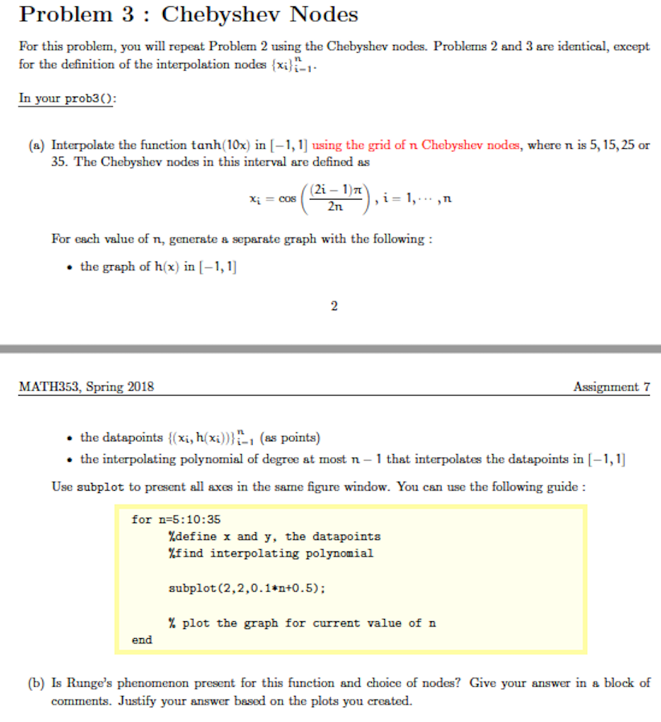 Problem 3 : Cheb vshev Nodes and 3 are identical, | Chegg.com